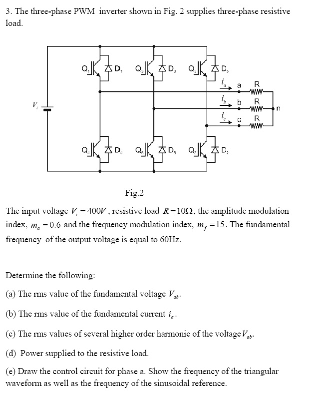 SOLVED: The three-phase PWM inverter shown in Fig. 2 supplies a three-phase resistive load. Fig ...