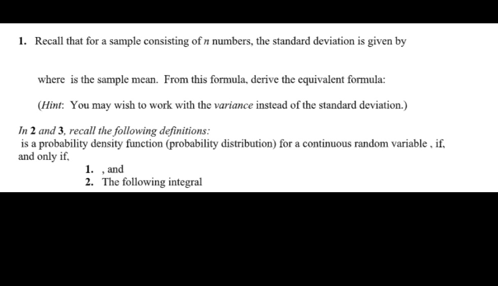 SOLVED: Recall that for a sample consisting of n numbers, the standard ...