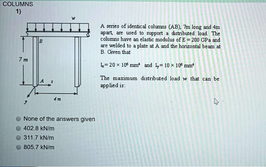 [GET ANSWER] COLUMNS 1) 7 m y W B A x A series of identical columns (AB ...