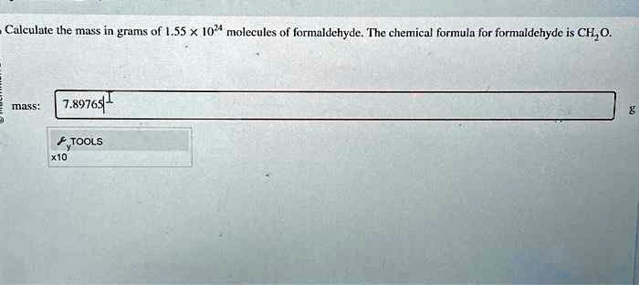 SOLVED: Calculate the mass in grams of 1.55x10^24 molecules of ...