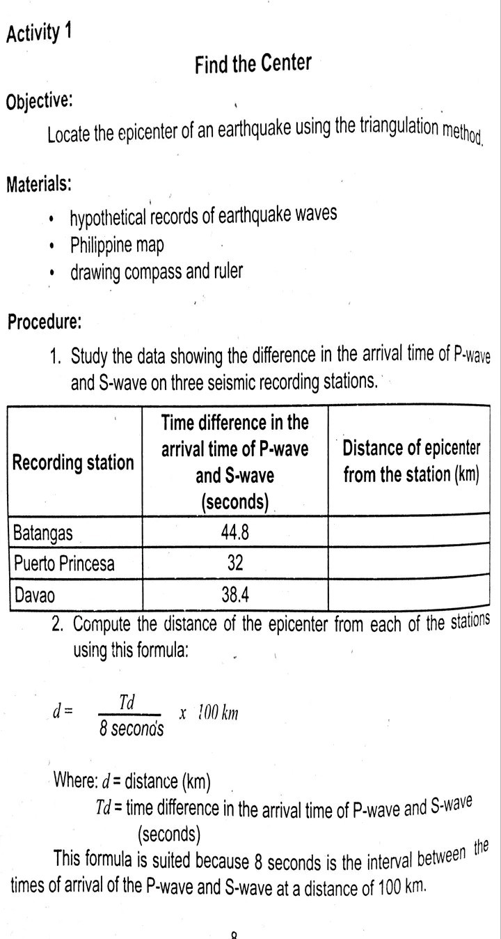Activity 1 Find the Center Objective: Locate the epicenter of an earthquake using the ...