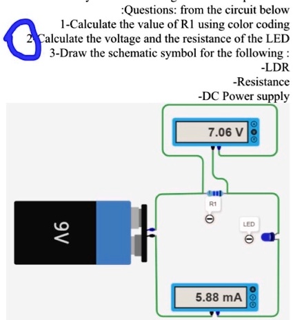 SOLVED: Questions from the circuit below: 1. Calculate the value of R1 using color coding. 2 ...