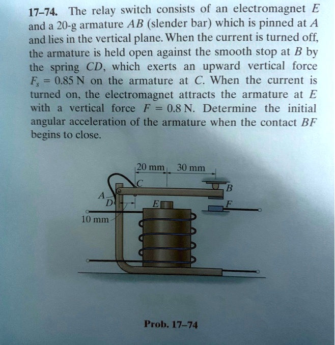 17-74. The relay switch consists of an electromagnet E and a 20-g ...