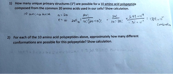 [GET ANSWER] how many unique primary structures 1 are possible for 10 ...