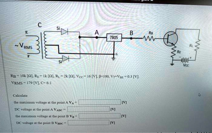 SOLVED: Texts: E VRMS Calculate the maximum voltage at the point A VA = DC voltage at the point ...