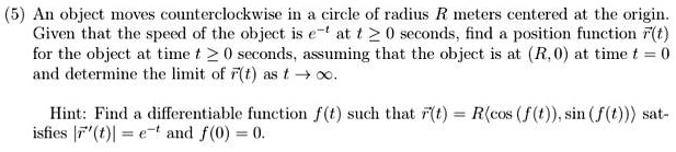SOLVED: Texts: 5. An object moves counterclockwise in a circle of ...