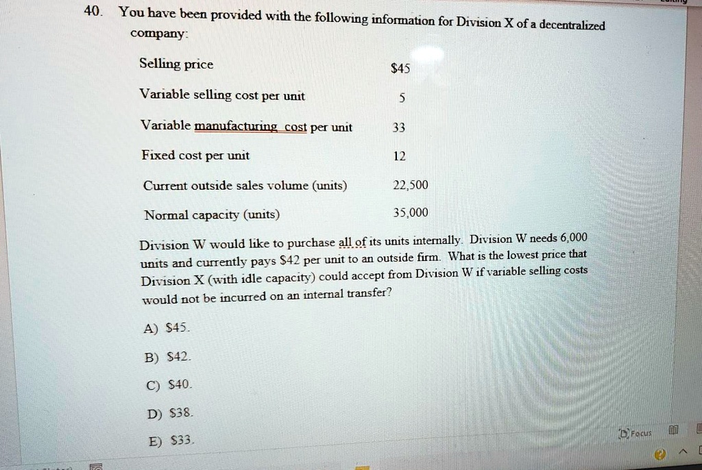 SOLVED: You have been provided with the following information for ...