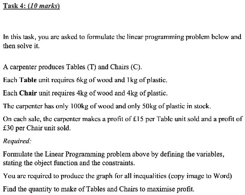 Task 4: (10 marks) In this task, you are asked to formulate the linear ...