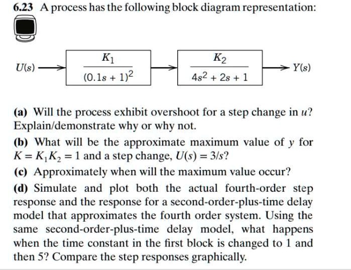 SOLVED: 6.23A process has the following block diagram representation: K1 K2 U(s) Y(s) 0.1s+12 4s ...