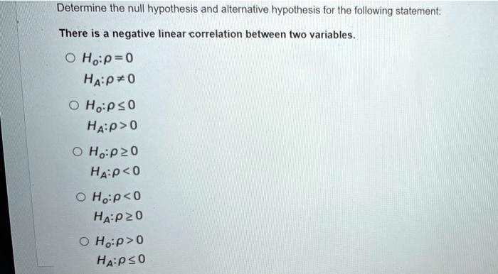 Solved Determine The Null Hypothesis And Alternative Hypothesis For The Following Statement