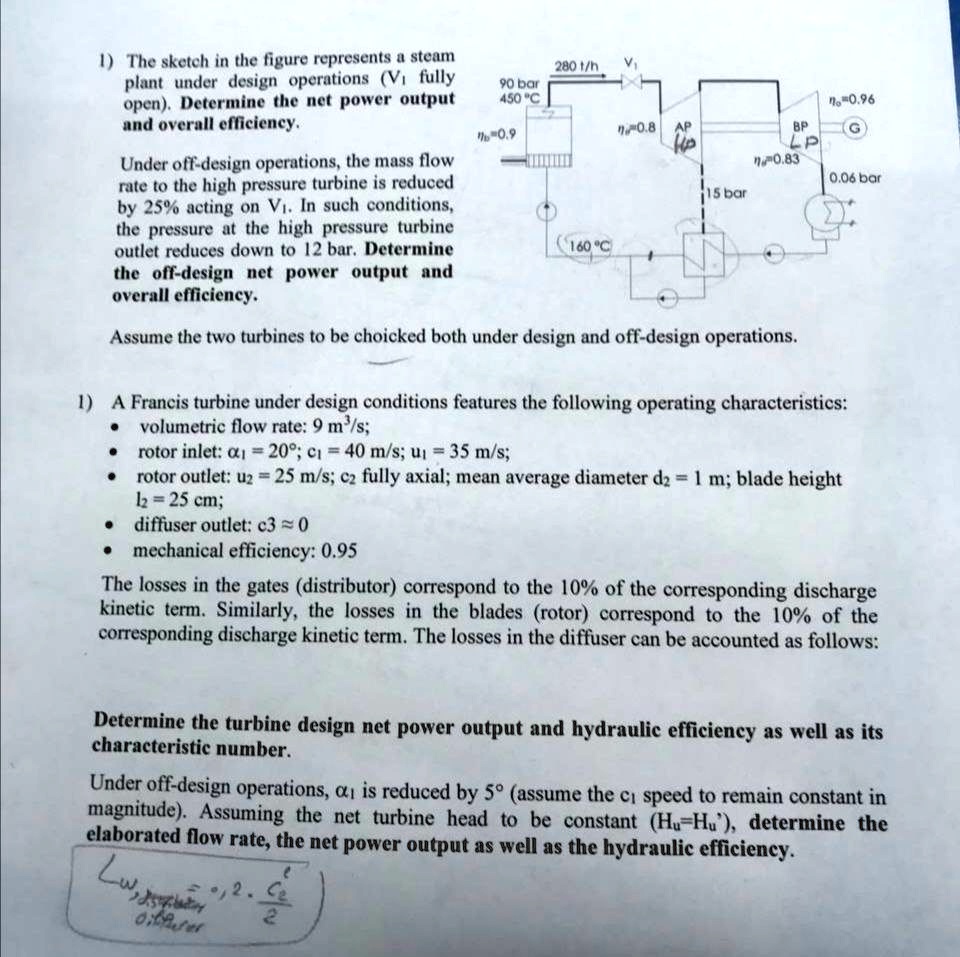 SOLVED: The sketch in the figure represents a steam plant under design operations (V1 fully open ...