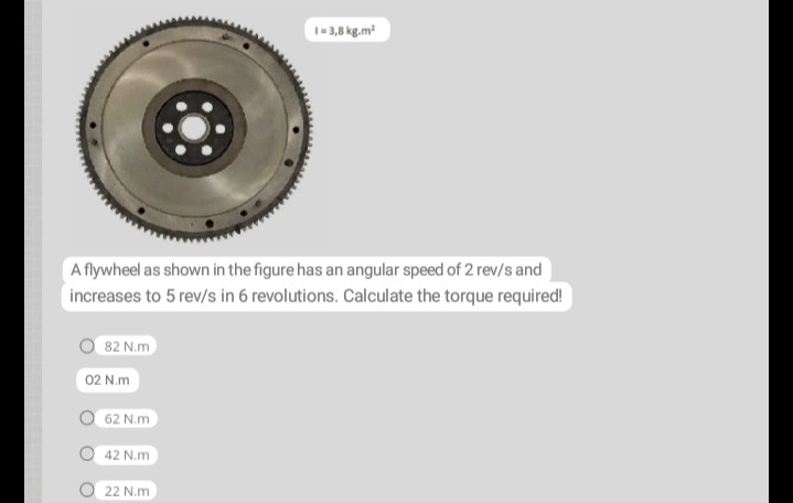 I=3,8 kg·m^2 A flywheel as shown in the figure has an angular speed of ...