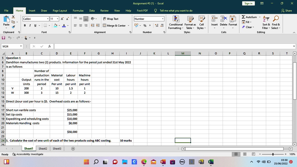 assignment 3 1 excel sign in x file home insert draw page layout formulas data review view help ...