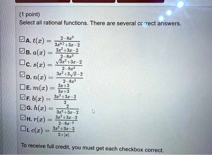 point select all rational functions there are several cc rect answers qa tz 8r4 307 312 db ax 3c ...