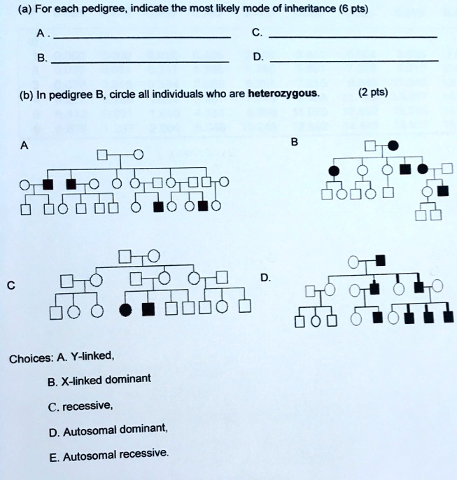SOLVED: (a) For each pedigree, indicate the most likely mode of ...
