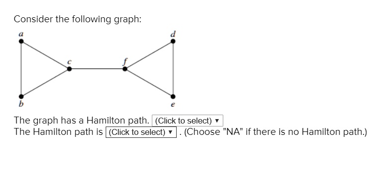 Consider the following graph: a b c d e The graph has a Hamilton path. (Click to select) The ...