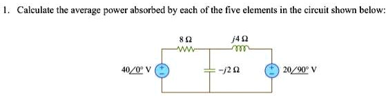 SOLVED: Calculate the average power absorbed by each of the five elements in the circuit shown ...