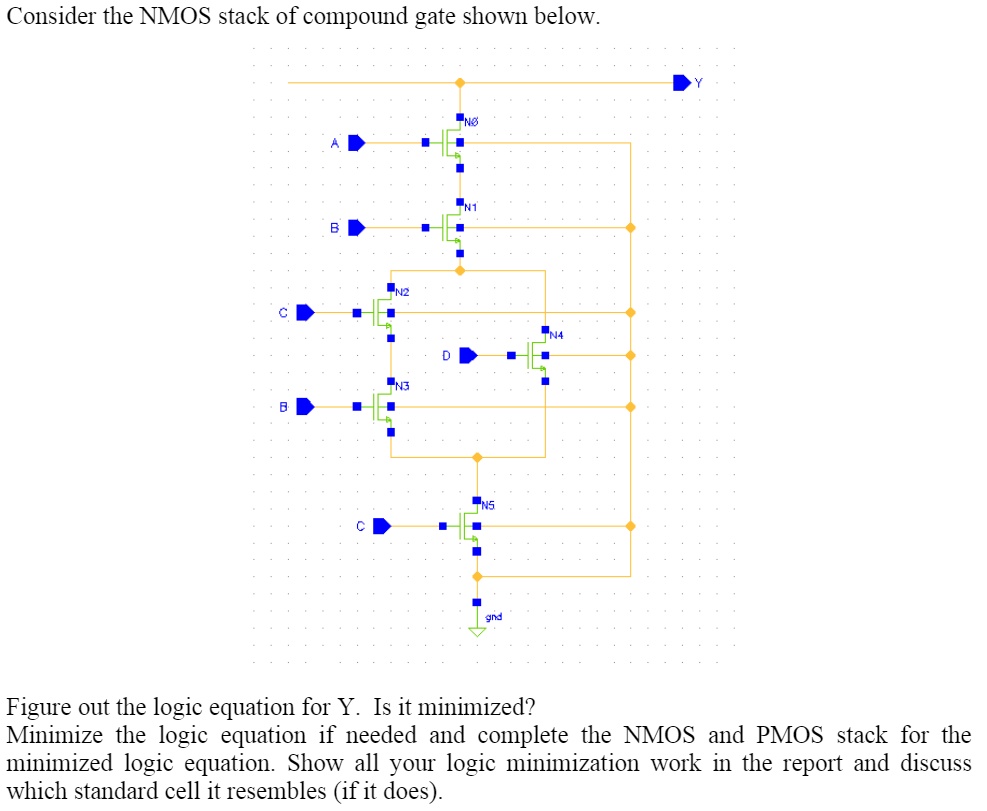SOLVED: Consider the NMOS stack of compound gate shown below TN3 Figure out the logic equation ...