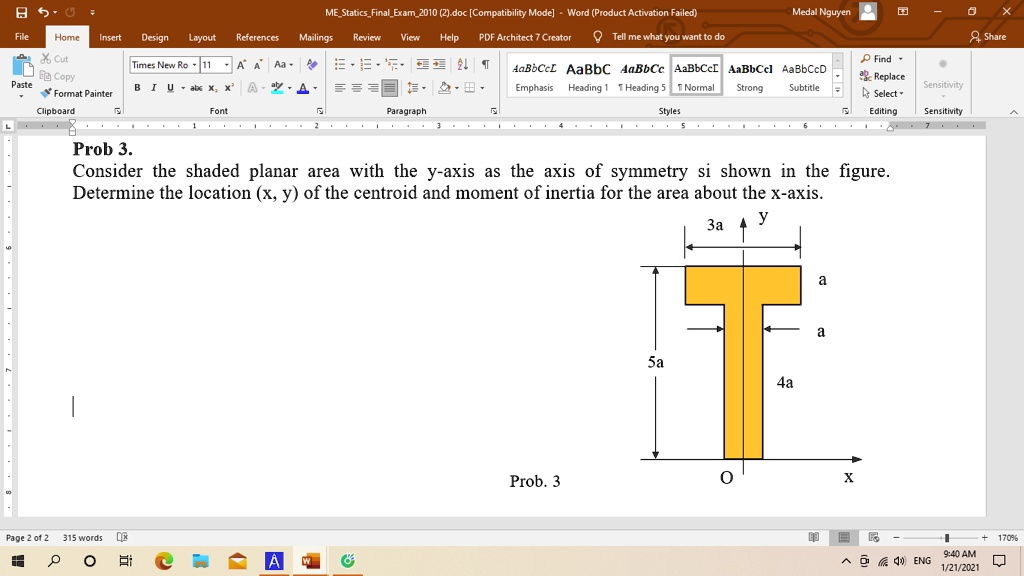 Prob. 3. Consider the shaded planar area with the y-axis as the axis of ...