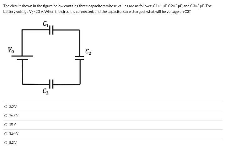the circuit shown the figure below contains three capacitors whose values are as follows c1 ...