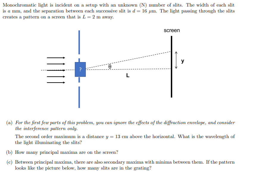 SOLVED: Monochromatic light is incident on a setup with an unknown (N ...