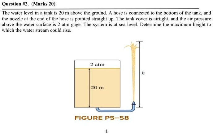SOLVED: Question #2. Marks: 20 The water level in a tank is 20 m above ...