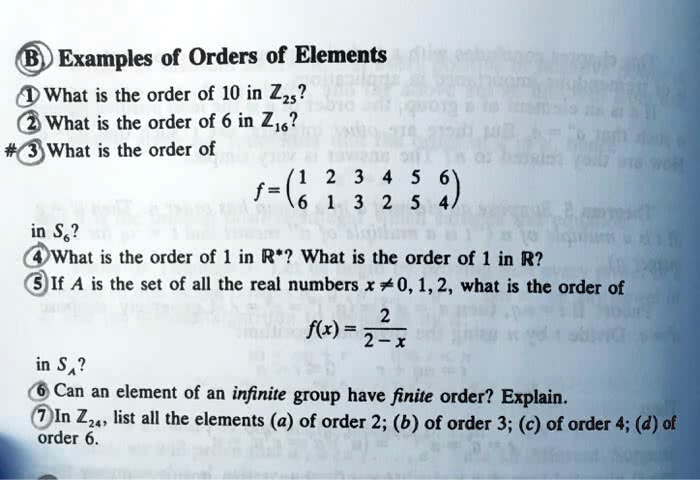 SOLVED: Examples of Orders of Elements What is the order of 10 in Z25 ...