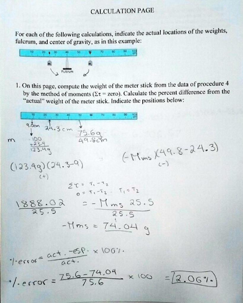 SOLVED: CALCULATION PAGE For each ofthe following calculations ...
