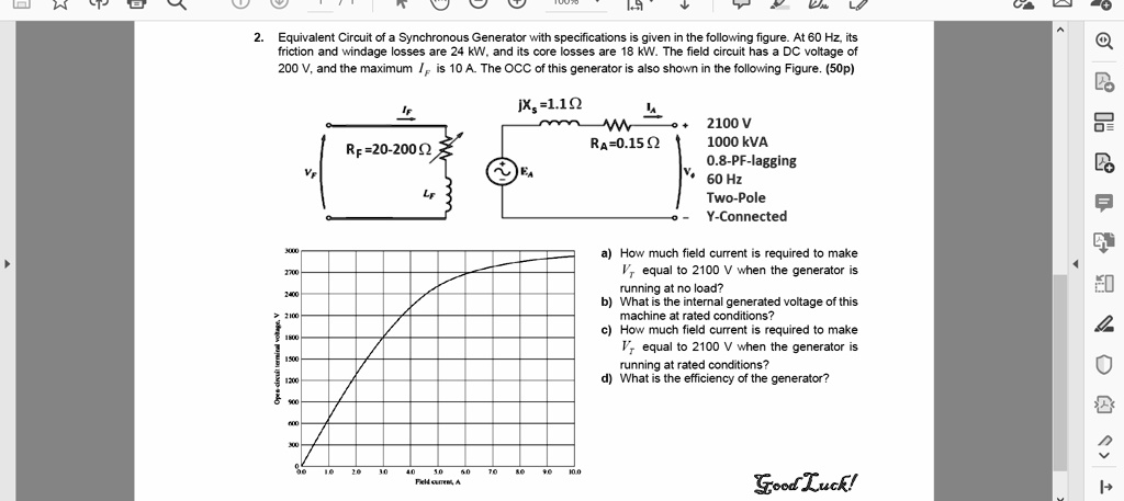 SOLVED: Equivalent Circuit of a Synchronous Generator with ...