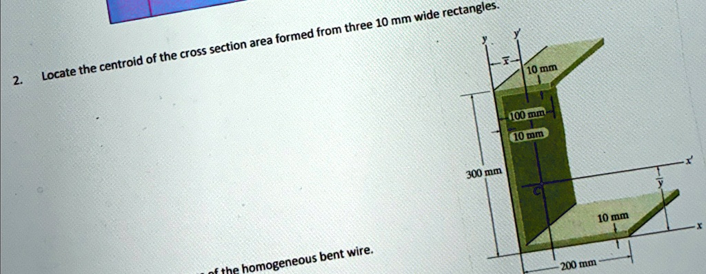 2. Locate the centroid of the cross section area formed from three 10 mm wide rectangles. of the ...