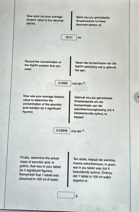 SOLVED: Now work out your average titration value to two decimal places ...