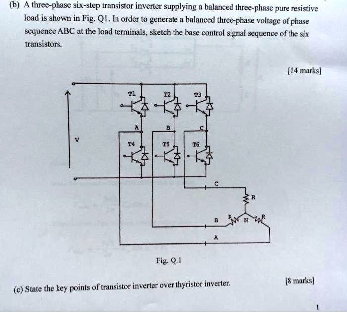 SOLVED: A three-phase six-step transistor inverter supplying a balanced three-phase pure ...