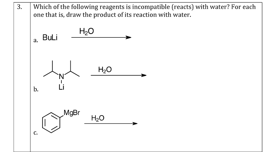 3. Which of the following reagents is incompatible (reacts) with water ...