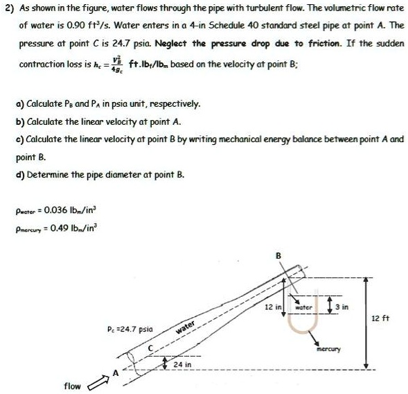 SOLVED: Texts: 2. As shown in the figure, water flows through the pipe ...