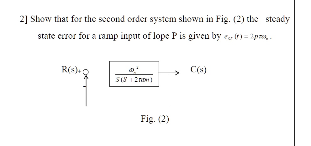 2] Show that for the second-order system shown in Fig. (2), the steady ...
