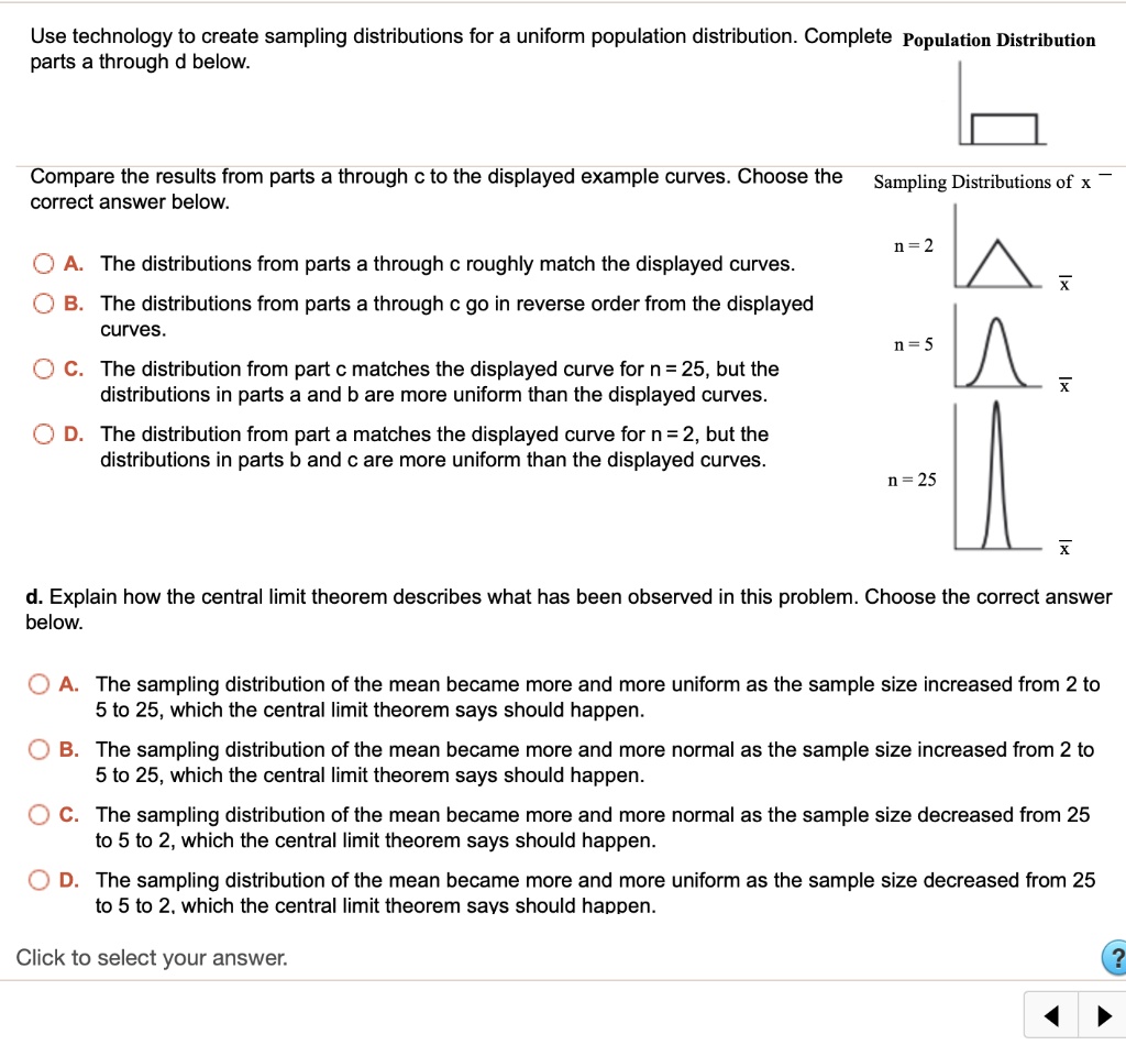 SOLVED: Use technology to create sampling distributions for a uniform population distribution ...