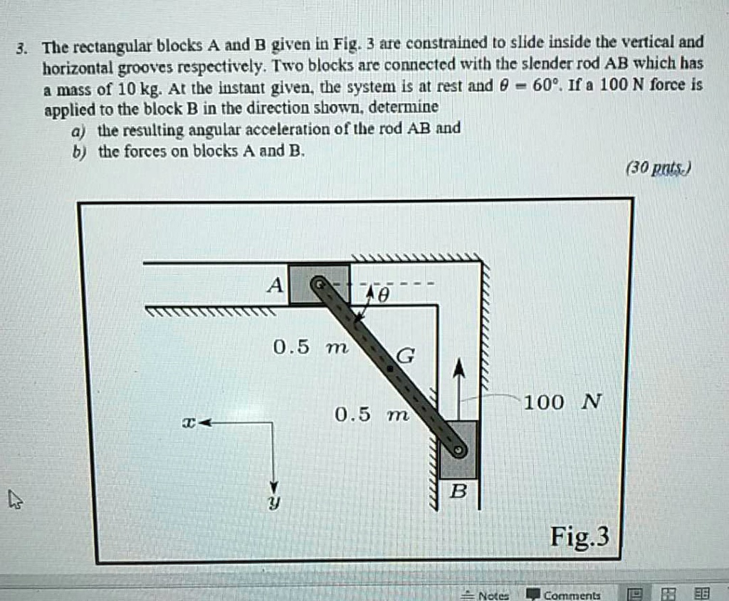 SOLVED: The rectangular blocks A and B given in Fig.3 are constrained to slide inside the ...