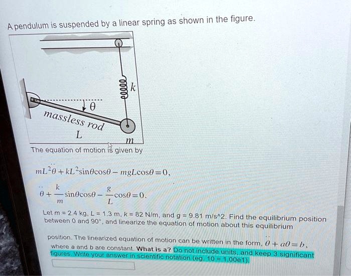 a pendulum is suspended by a linear spring as shown in the figure figure not provided the ...