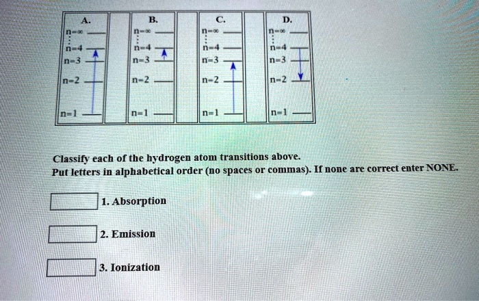 classify each of the hydrogen atom transitions above put letters in ...
