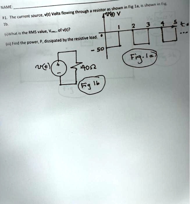 SOLVED: The current source, v(t) Volts flowing through a resistor as ...