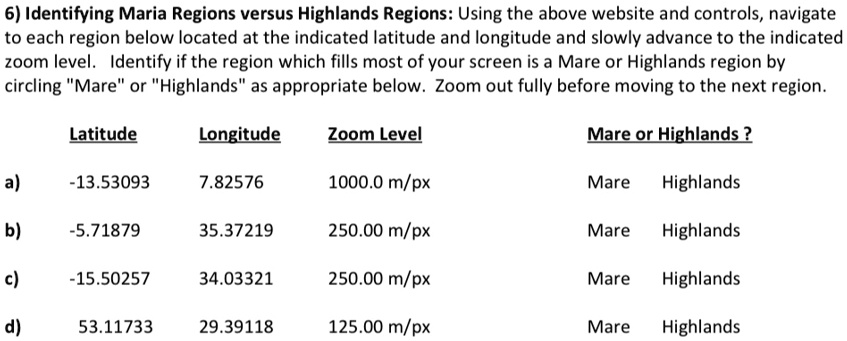 SOLVED: 'Answer questions 6) Identifying Maria Regions versus Highlands ...