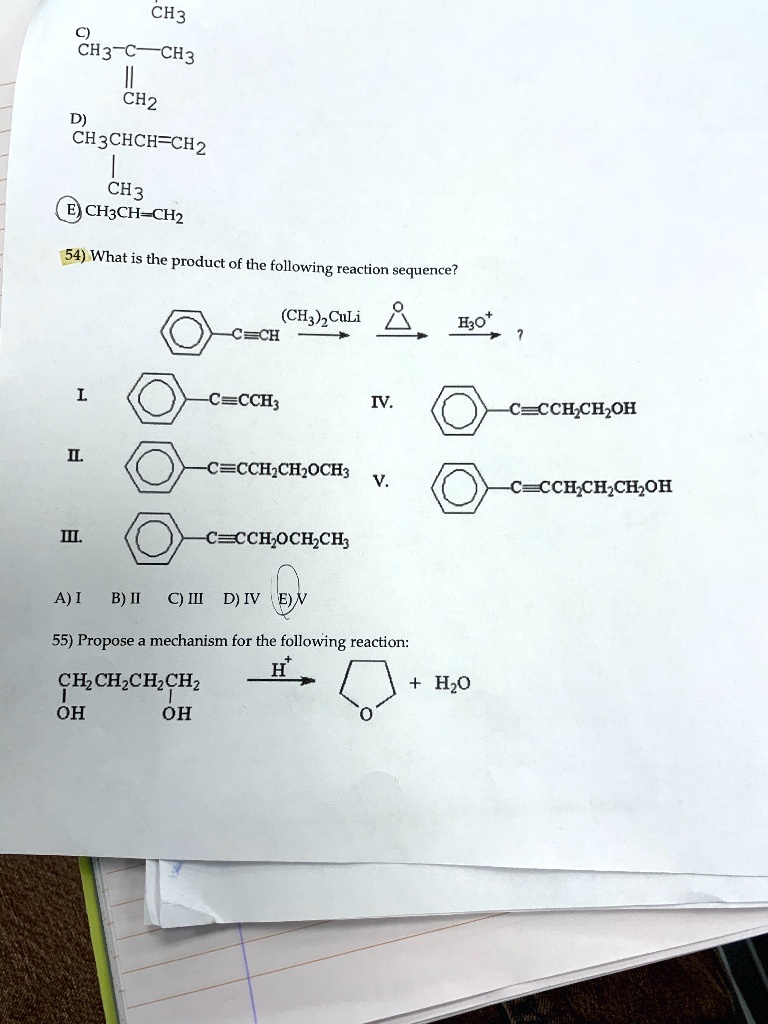 SOLVED: CH3 CH3 "CH3 1 CH2 CH3CHCH-CH2 CH3 CH3CHCH2 54) What is the product of the following ...