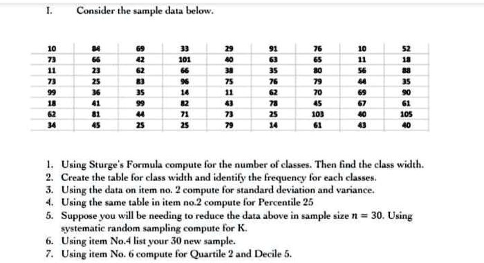 SOLVED:Consider the sample data bclow. Using Sturge' Formula compute ...