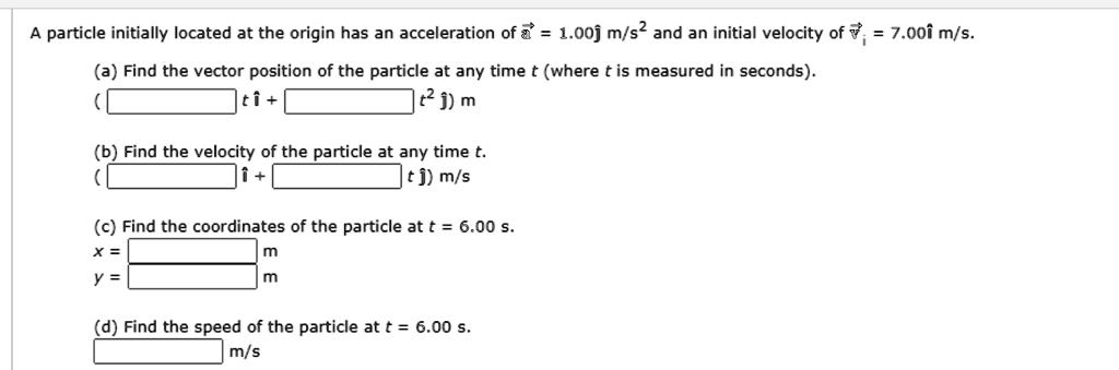 SOLVED: A particle initially located at the origin has an acceleration of = 1.00j m/s2 and an ...
