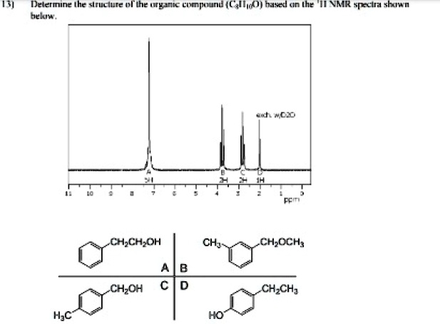 13) Determine the structure of the organic compound (C9H10O) based on the ^1H NMR spectra shown ...