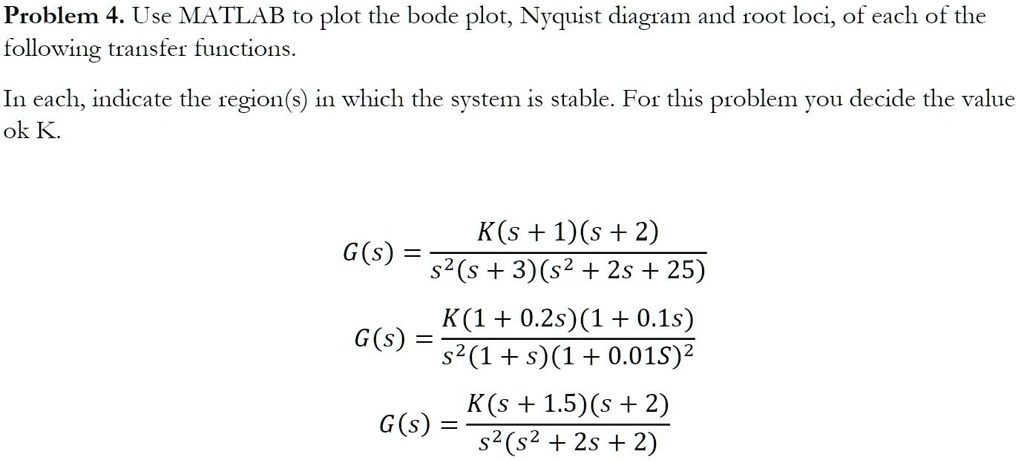 Solved Problem 4 Use Matlab To Plot The Bode Plot Nyquist Diagram And Root Loci Of Each Of