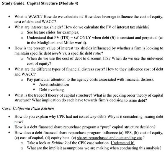 SOLVED: Study Guide: Capital Structure (Module 4) What is WACC? How do ...