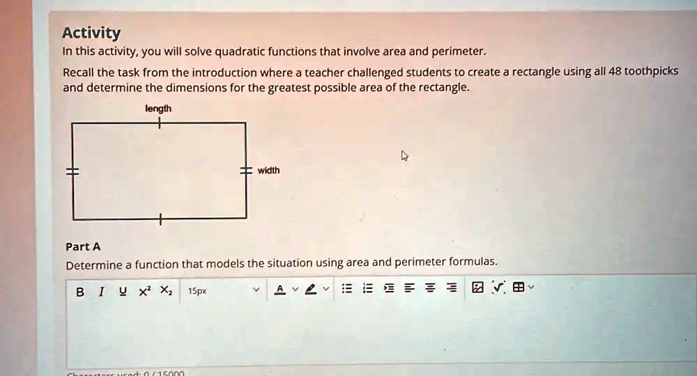 Activity In this activity, you will solve quadratic functions that involve area and perimeter ...