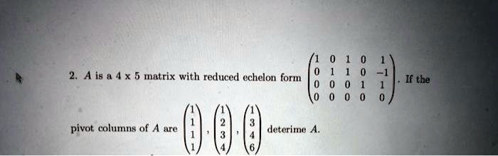 SOLVED: A is a 4 x 5 matrix with reduced echelon form. If the pivot ...