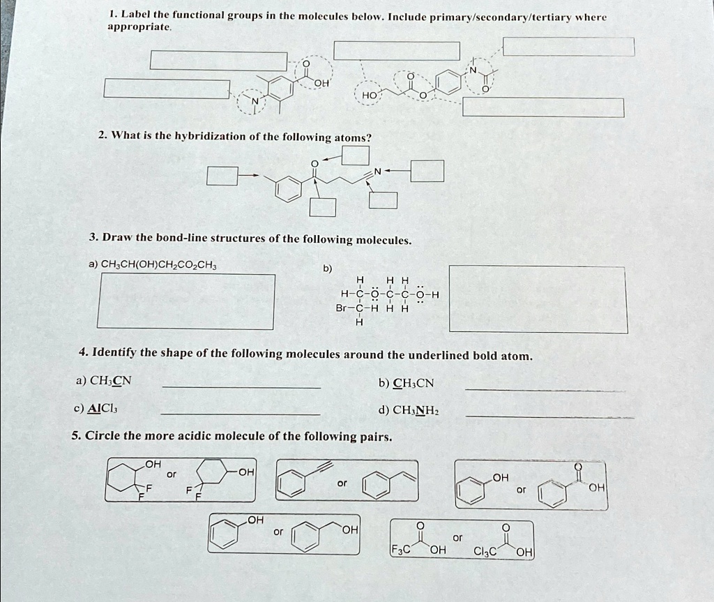 1. Label the functional groups in the molecules below. Include primary ...